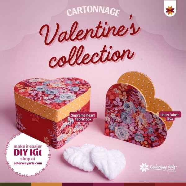 Heart Fabric box, cartonnage kit - Colorway Arts