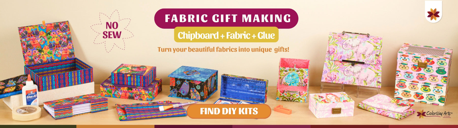 Cartonnage DIY kits and tutorials to make fabric boxes and more gifts