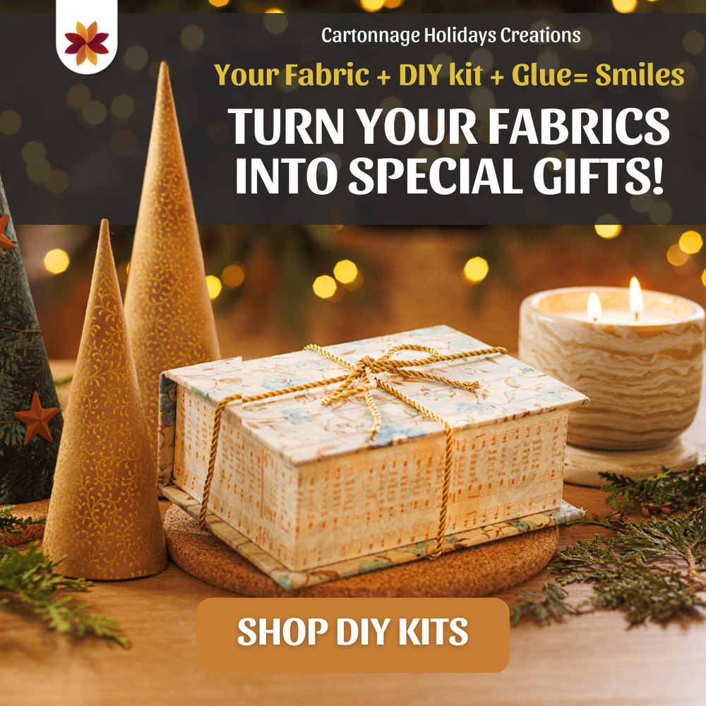 Cartonnage DIY kits and tutorials to make fabric boxes and more gifts