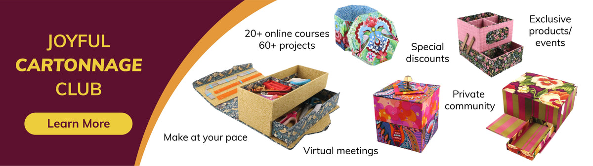 Cartonnage DIY kits and tutorials to make fabric boxes and more gifts