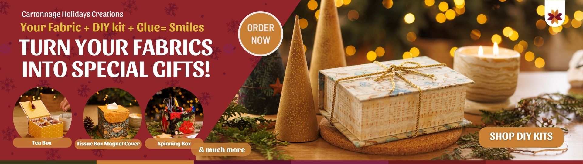 Cartonnage DIY kits and tutorials to make fabric boxes and more gifts