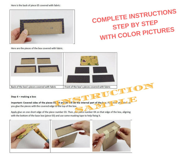 Fabric covered box DIY kit, small box cartonnage kit 102, Online instr ...